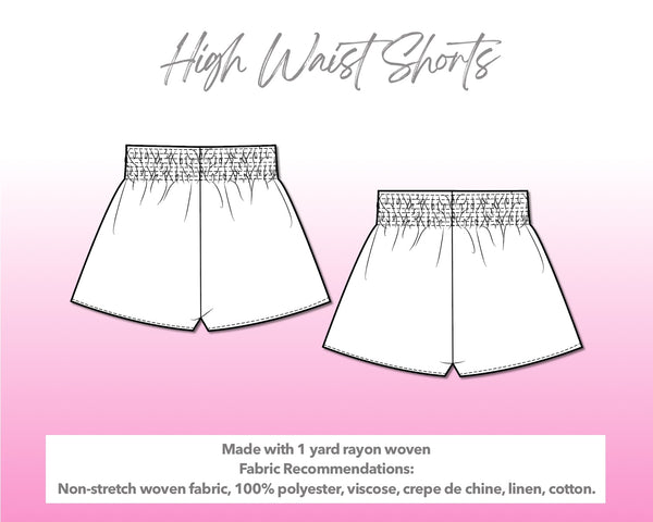 High Waist Shirred Shorts Sewing Pattern – Patterns For Less