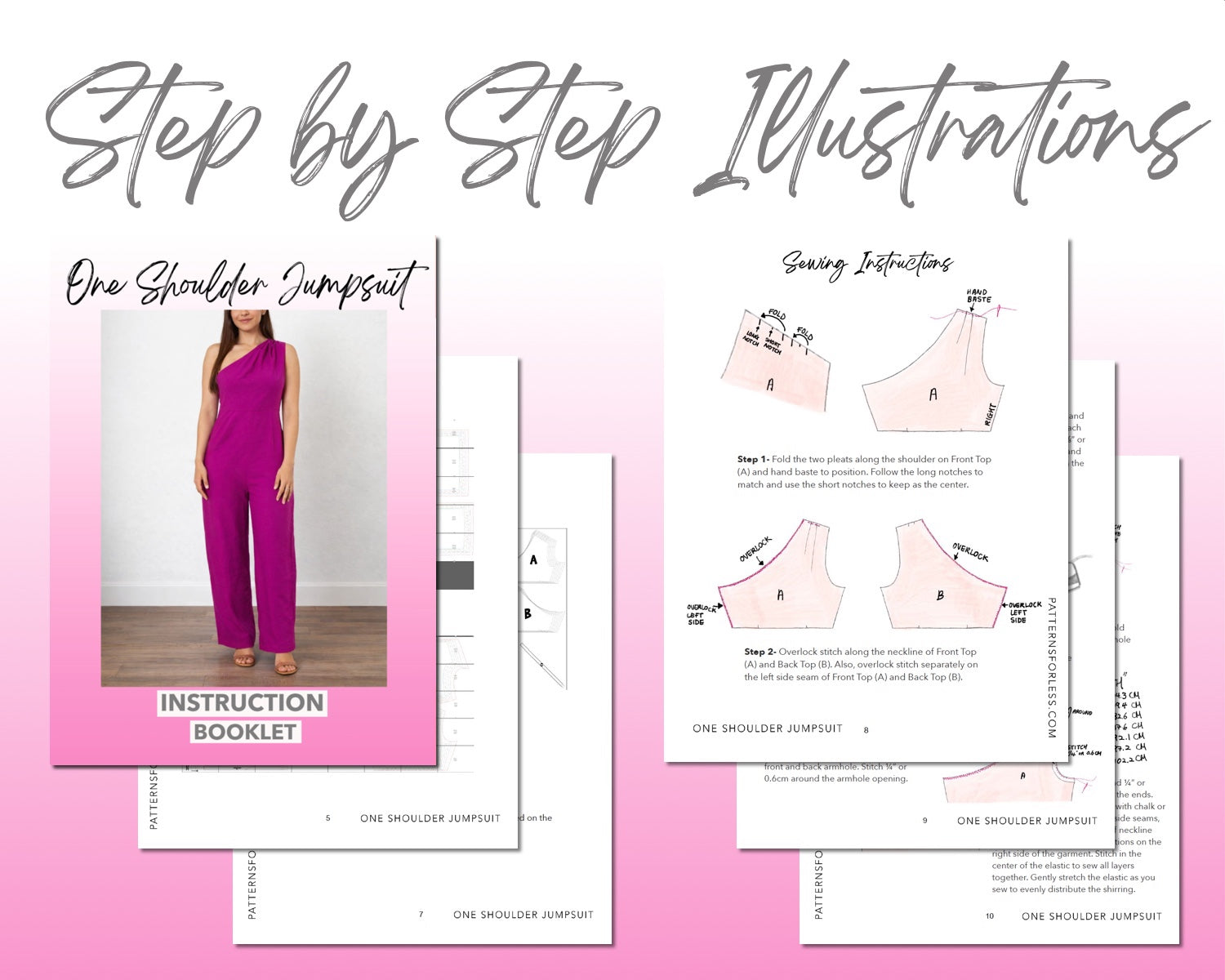 One Shoulder Pleats Jumpsuit Sewing Pattern – Patterns For Less