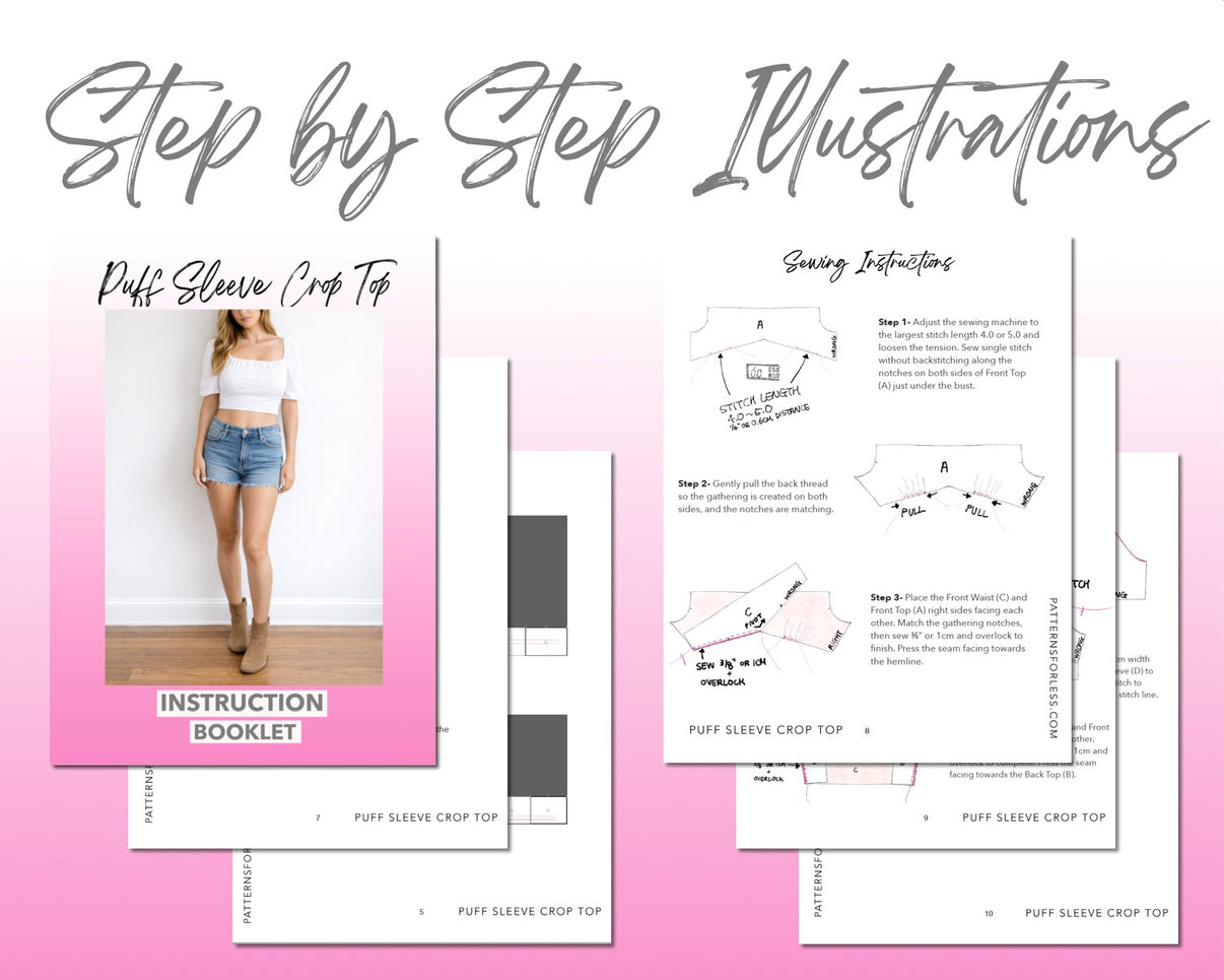 Puff Sleeve Laced Up Back Crop Top Sewing Pattern – Patterns For Less