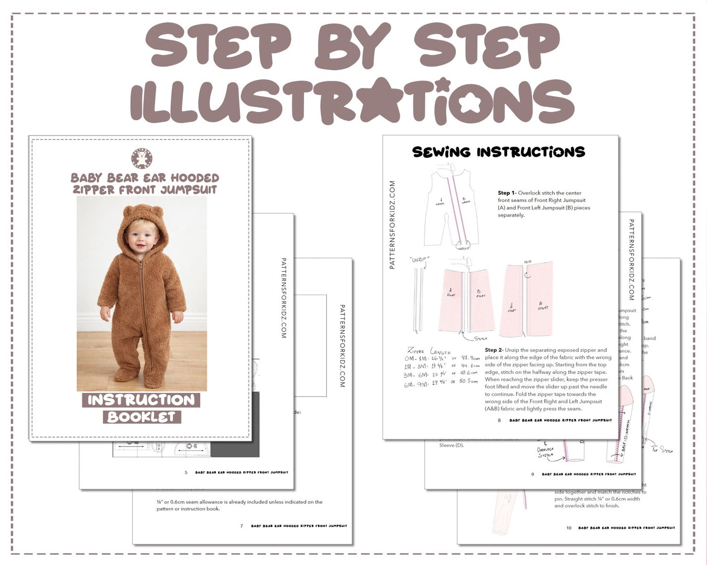 Baby Bear Ear Hooded Zipper Front Jumpsuit Sewing Pattern – Patterns ...