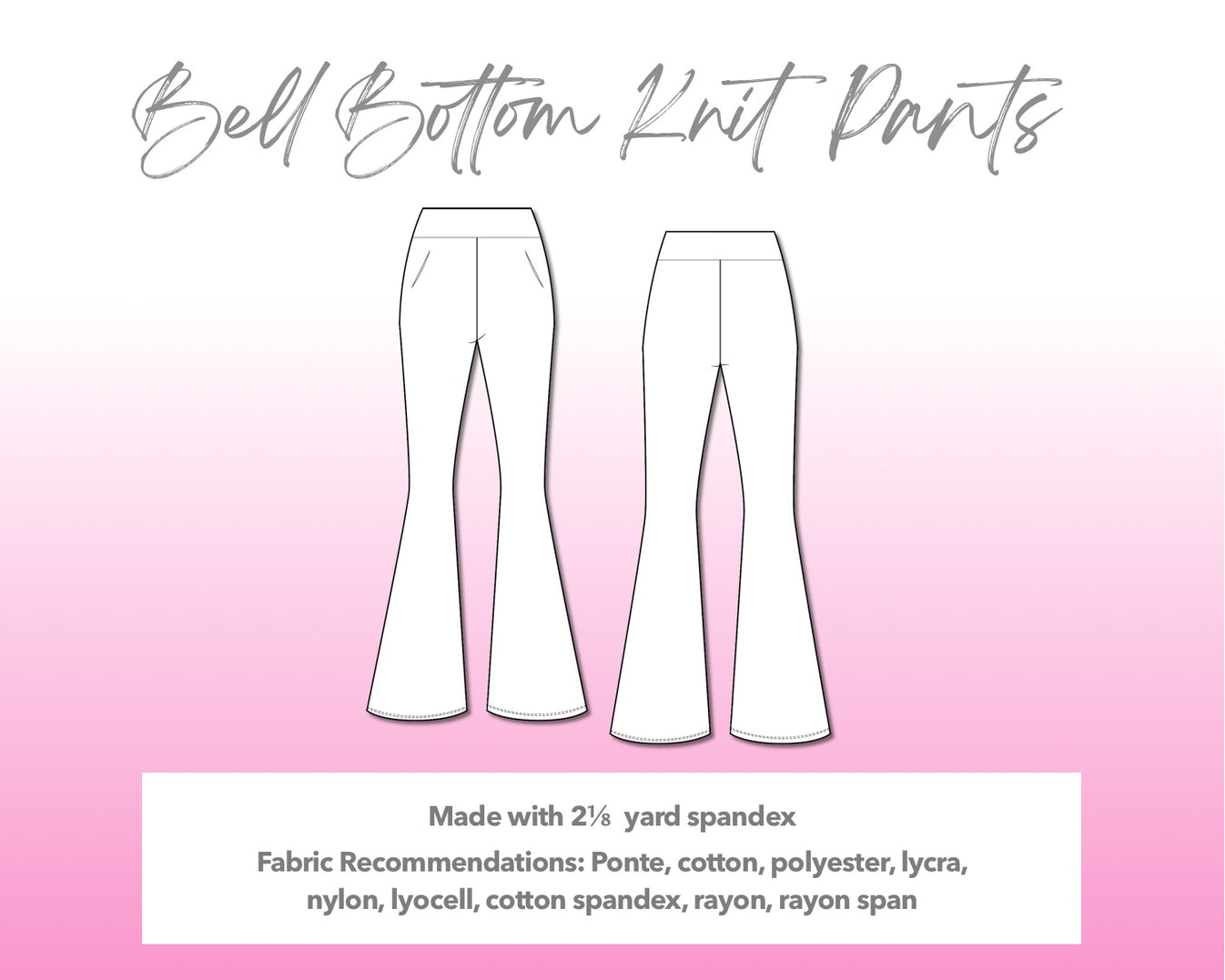 High Waist Bell Bottom Knit Pants Sewing Pattern – Patterns For Less