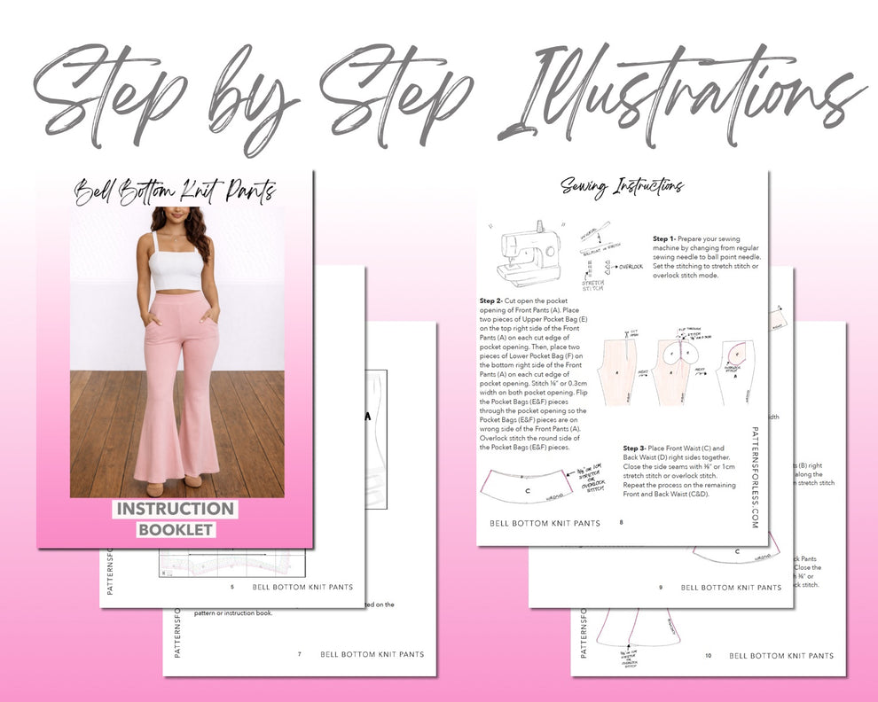 High Waist Bell Bottom Knit Pants Sewing Pattern – Patterns For Less