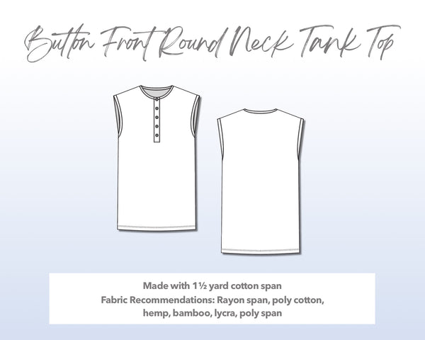 Button Front Round Neck Tank Top Sewing Pattern – Patterns For Less