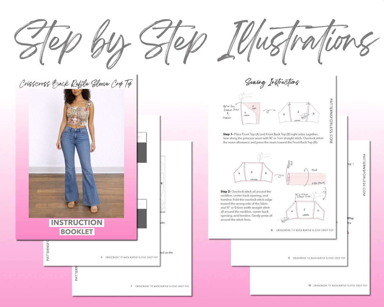 Crisscross Tie Back Ruffle Sleeve Crop Top Sewing Pattern – Patterns ...