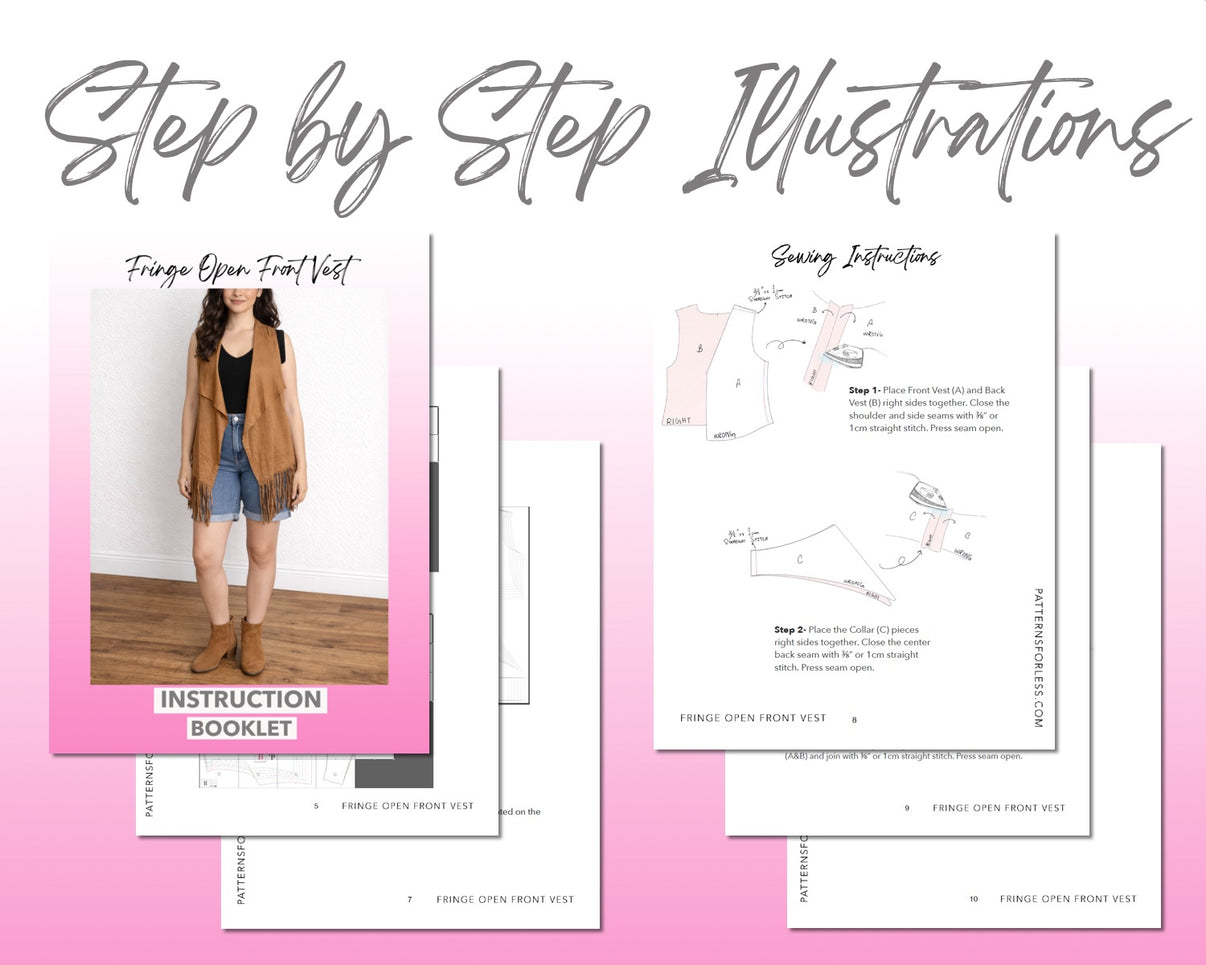 Fringe Open Front Vest Sewing Pattern – Patterns For Less
