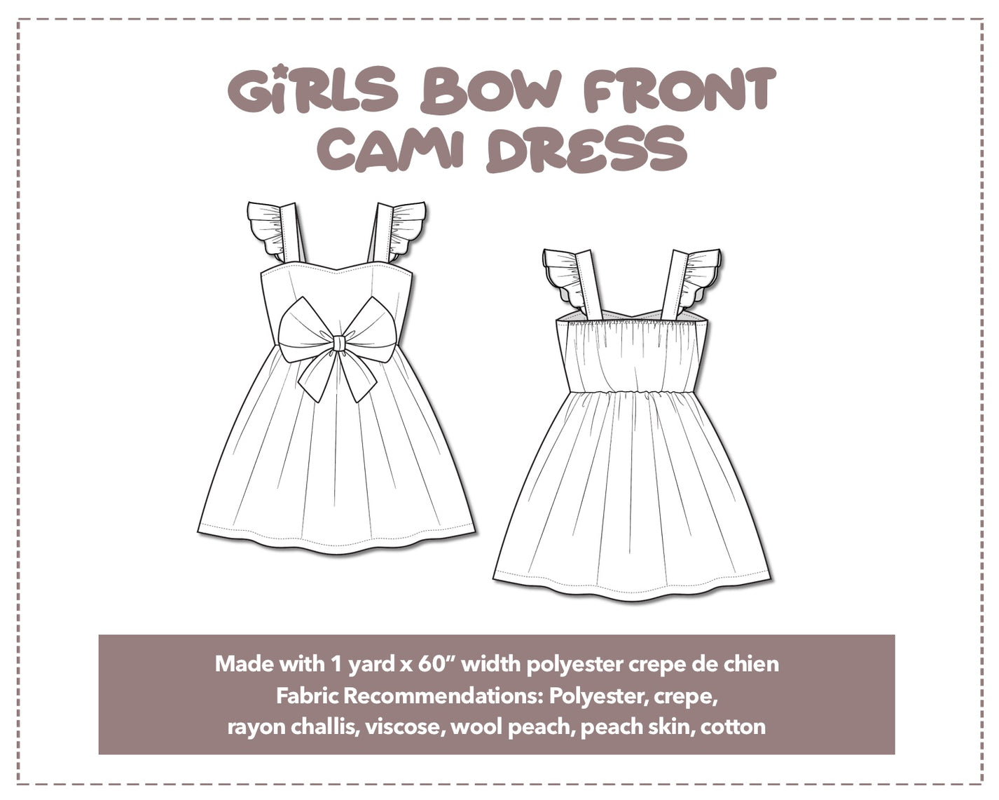 Girls Bow Front Cami Dress Sewing Pattern – Patterns For Less