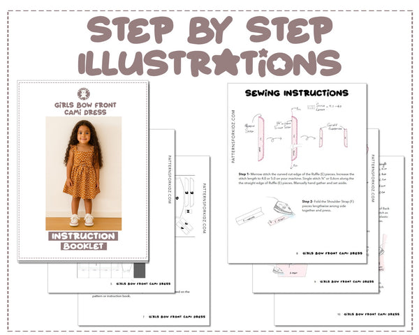 Girls Bow Front Cami Dress Sewing Pattern – Patterns For Less