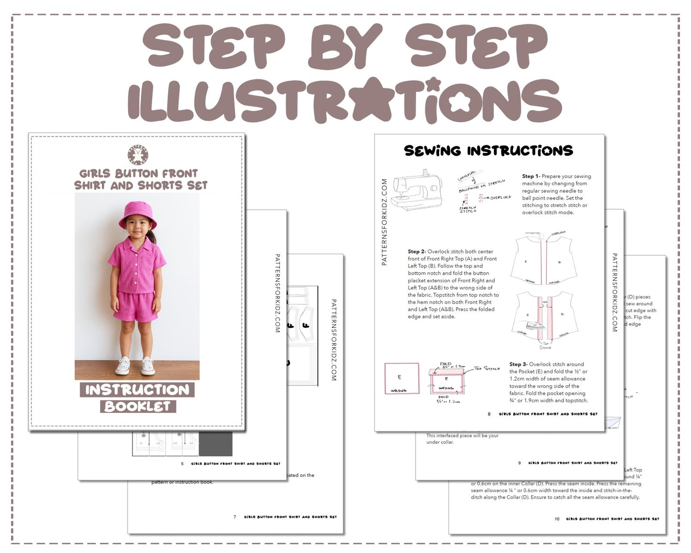 Girls Button Front Shirt and Shorts Set Sewing Pattern – Patterns For Less