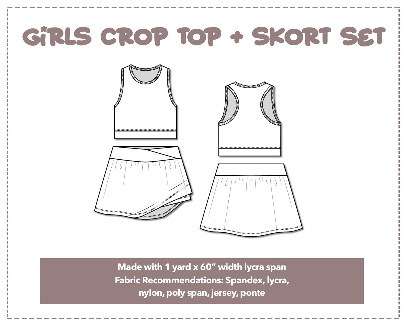 Girls Crop Top and Skort Set Sewing Pattern – Patterns For Less