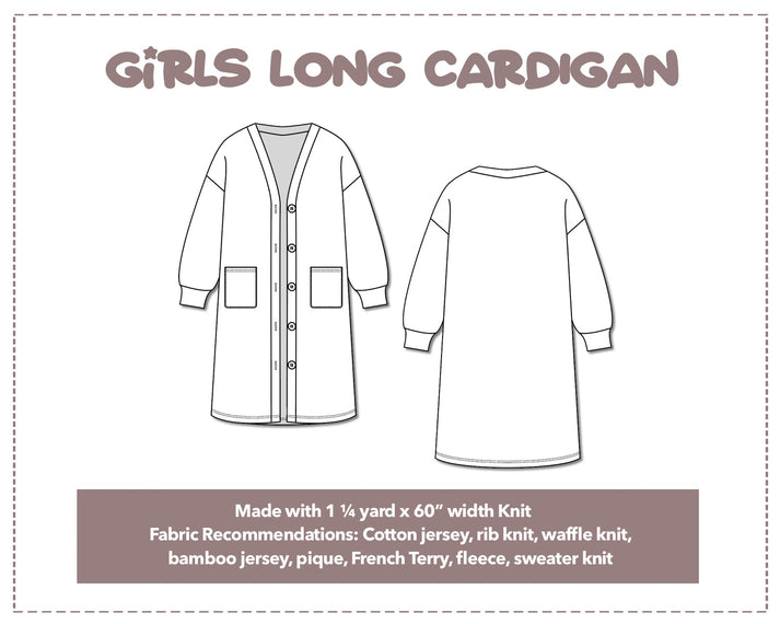 Girls Long Cardigan Sewing Pattern – Patterns For Less