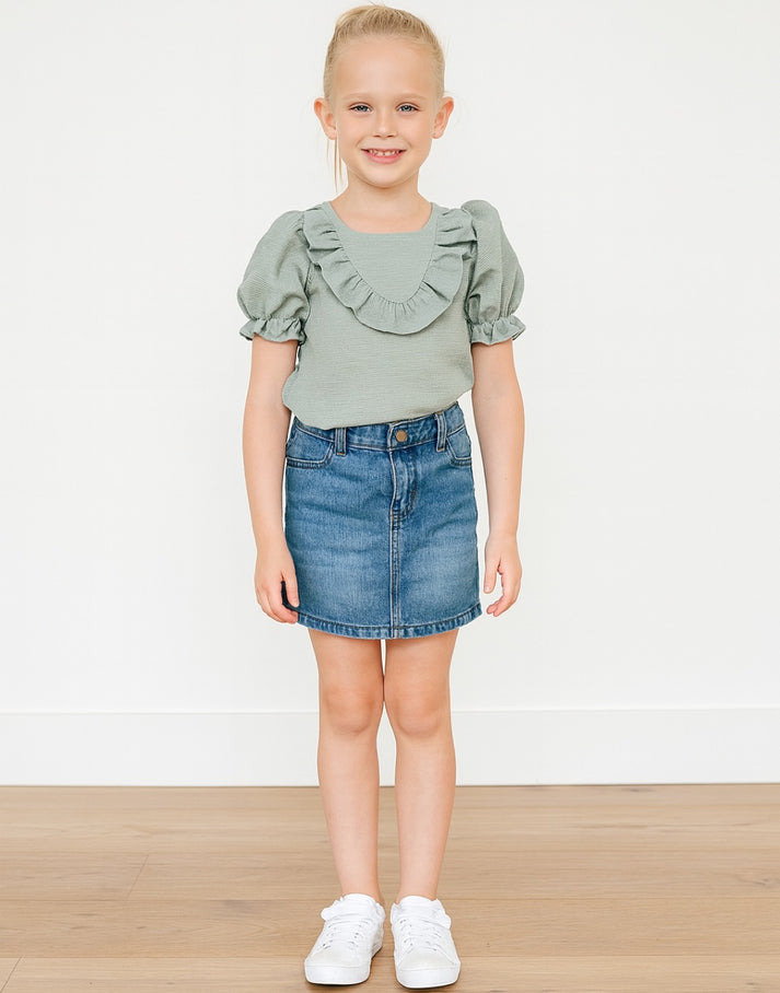 Girls Ruffle Trim Puff Sleeve Blouse Sewing Pattern – Patterns For Less