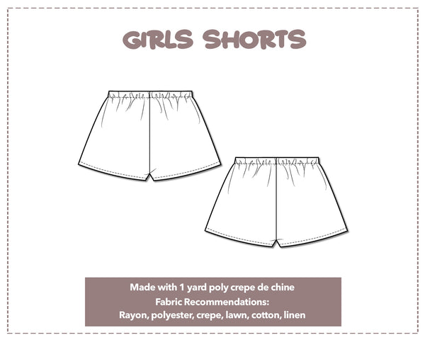 Girls Shorts Sewing Pattern – Patterns For Less