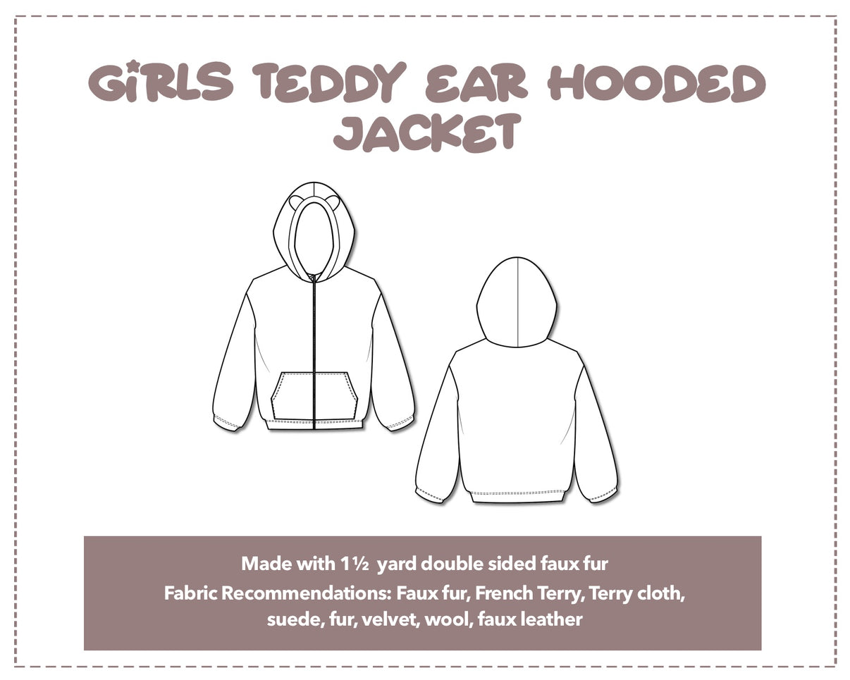 Girls Teddy Ear Hooded Jacket Sewing Pattern – Patterns For Less