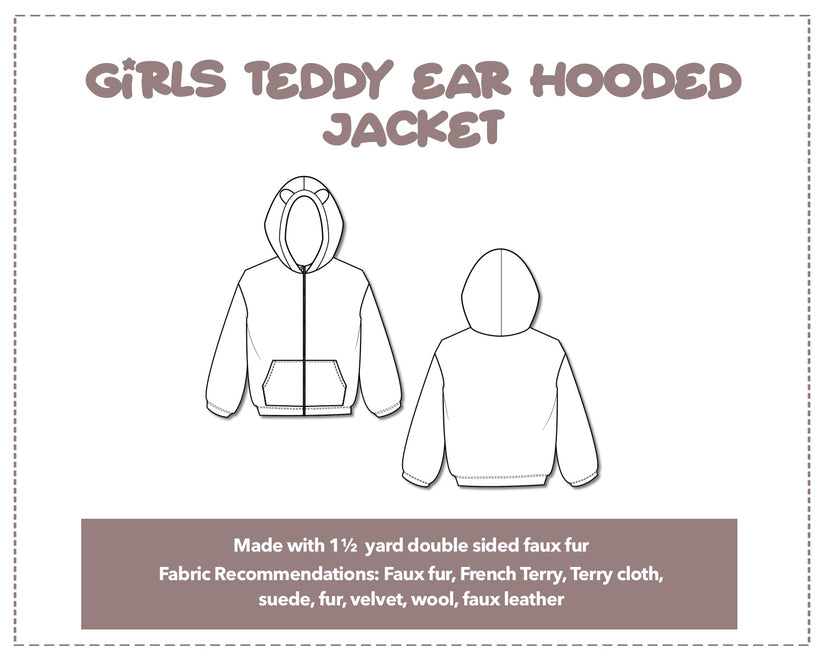 Girls Teddy Ear Hooded Jacket Sewing Pattern – Patterns For Less