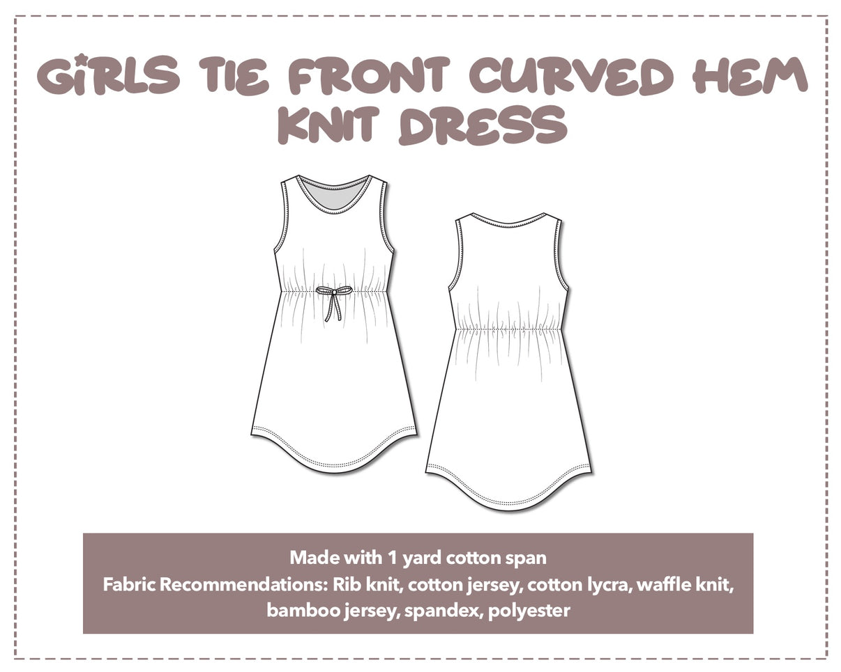 Girls Tie Front Curved Hem Knit Dress Sewing Pattern – Patterns For Less