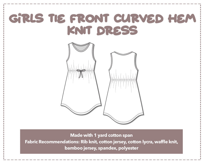 Girls Tie Front Curved Hem Knit Dress Sewing Pattern – Patterns For Less