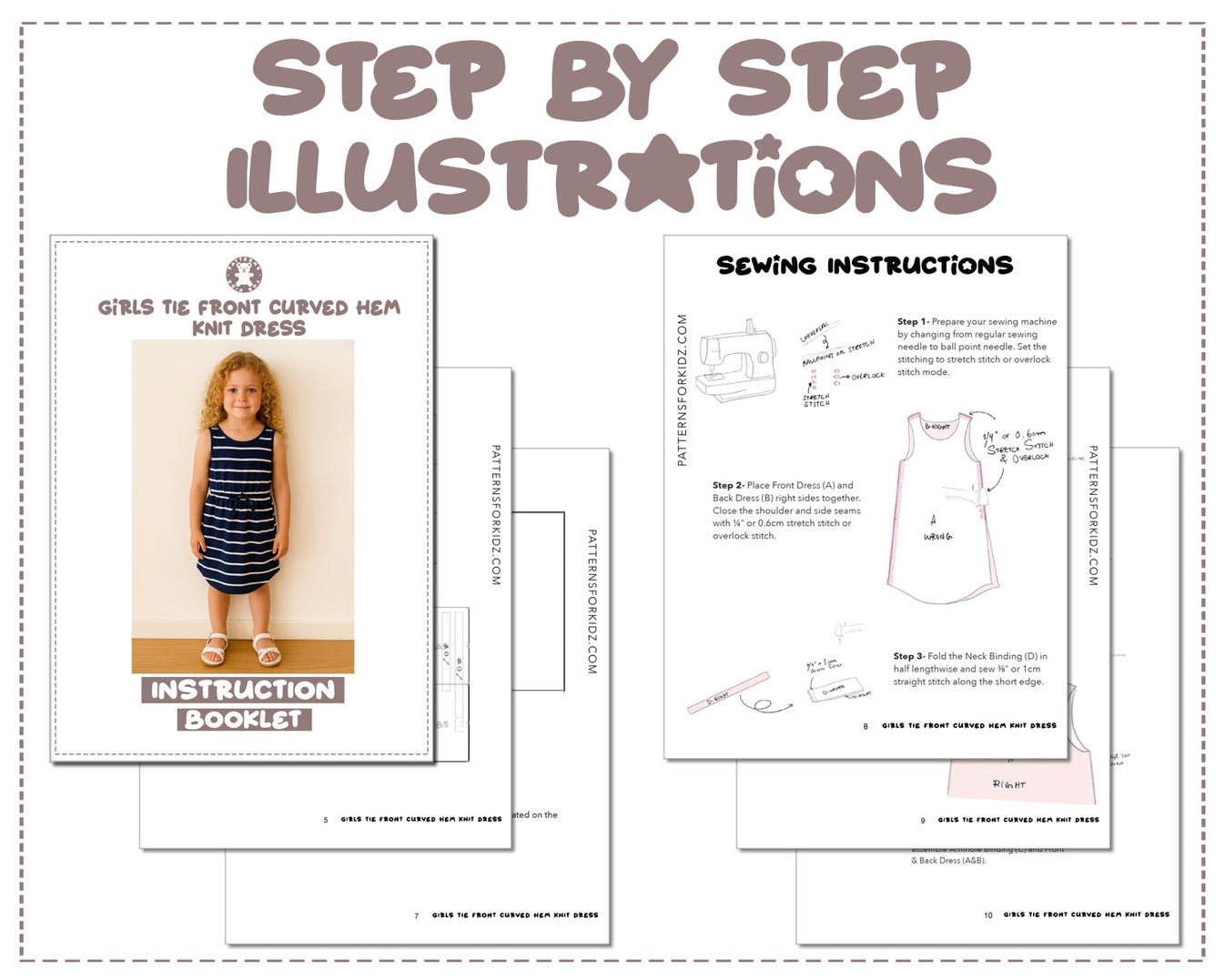 Girls Tie Front Curved Hem Knit Dress Sewing Pattern – Patterns For Less