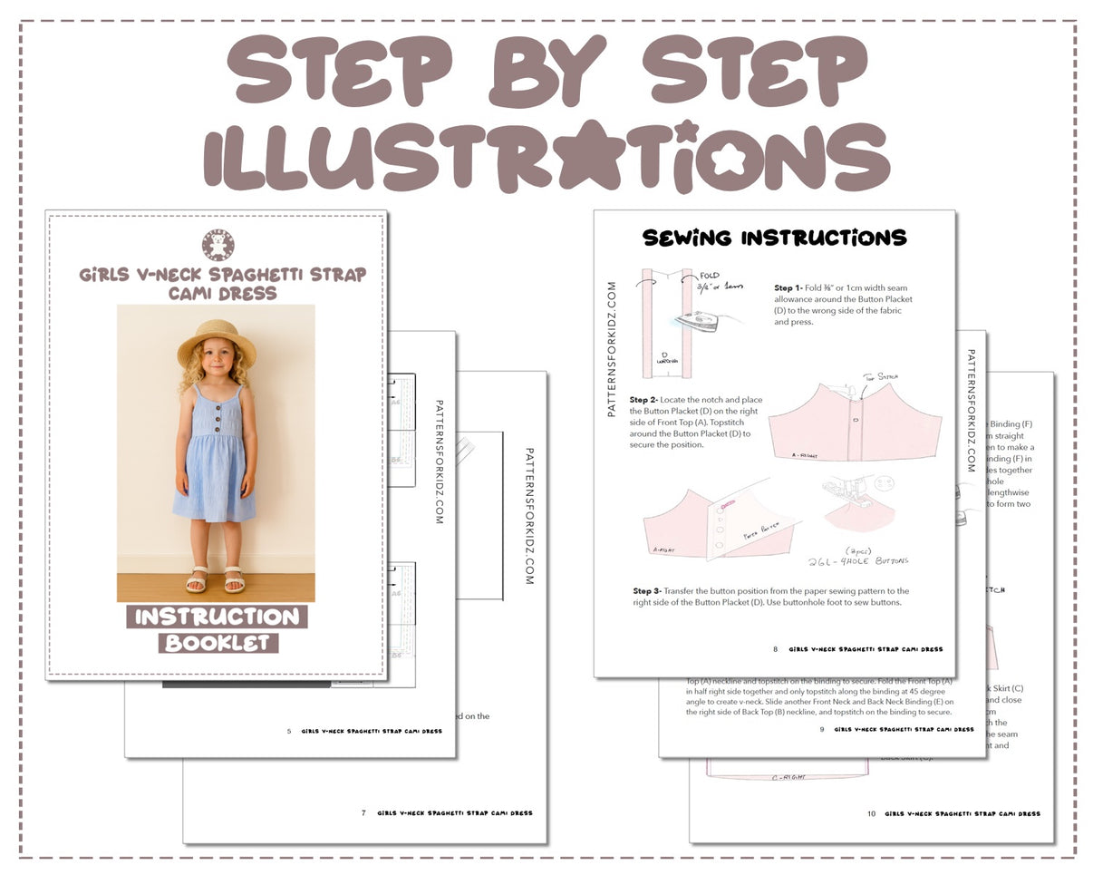 Girls V-Neck Spaghetti Strap Cami Dress Sewing Pattern – Patterns For Less