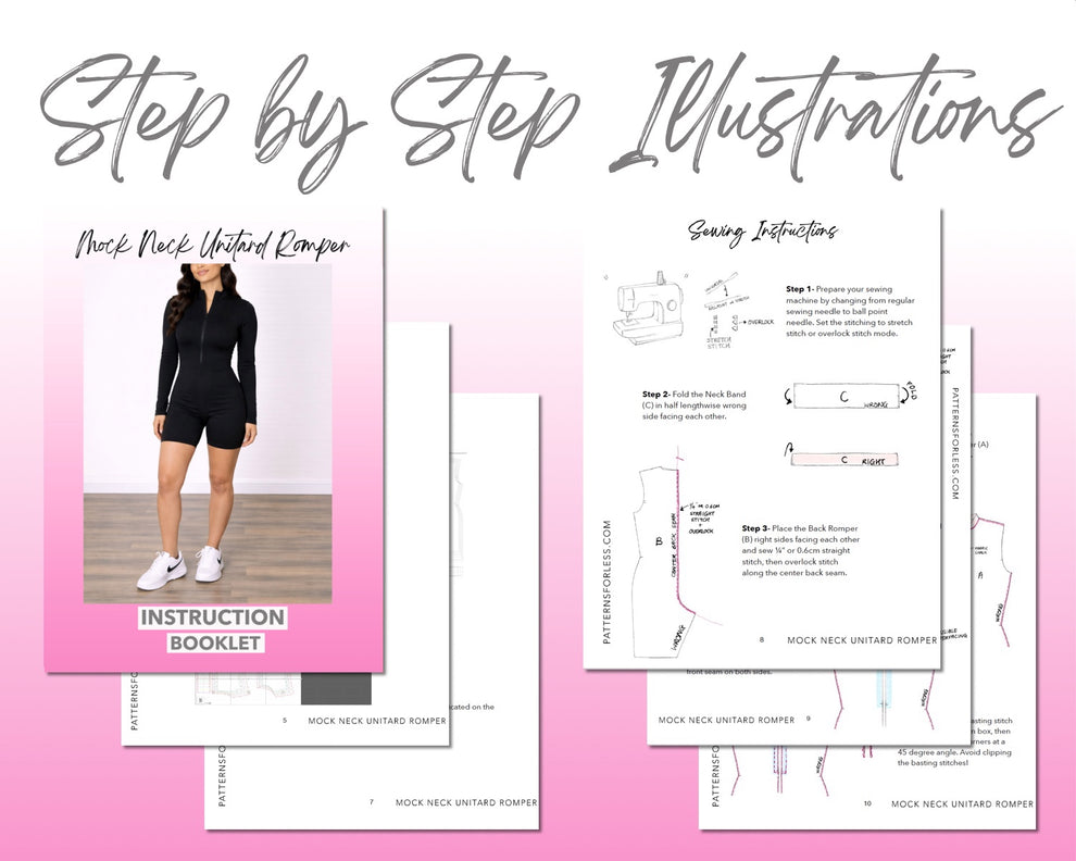 Mock Neck Long Sleeve Unitard Romper Sewing Pattern – Patterns For Less