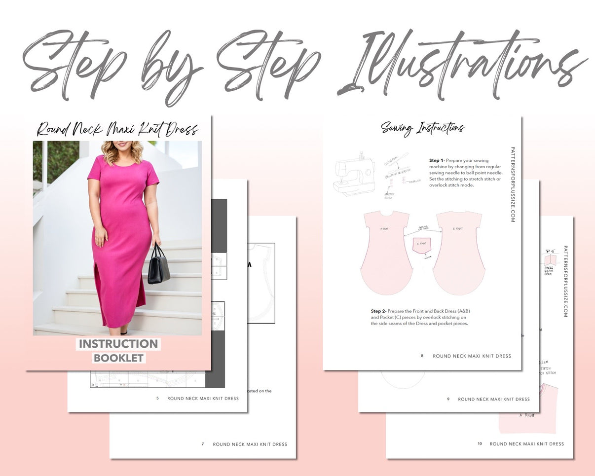Plus Size Round Neck Maxi Knit Dress Sewing Pattern – Patterns For Less