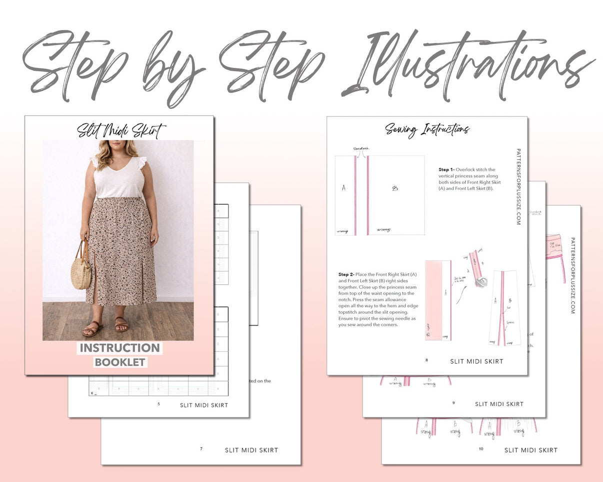 Plus Size Slit Midi Skirt Sewing Pattern – Patterns For Less