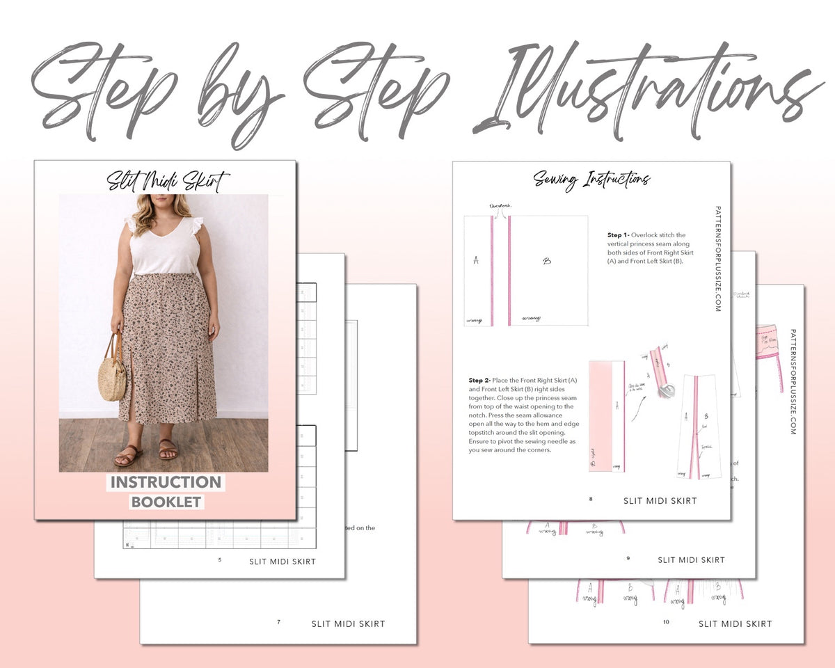 Plus Size Slit Midi Skirt Sewing Pattern – Patterns For Less
