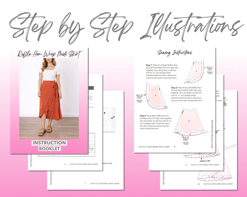 Ruffle Hem Wrap Midi Skirt Sewing Pattern – Patterns For Less