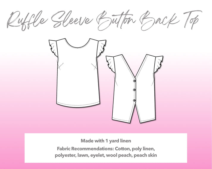 Ruffle Sleeve Button Back Top Sewing Pattern – Patterns For Less