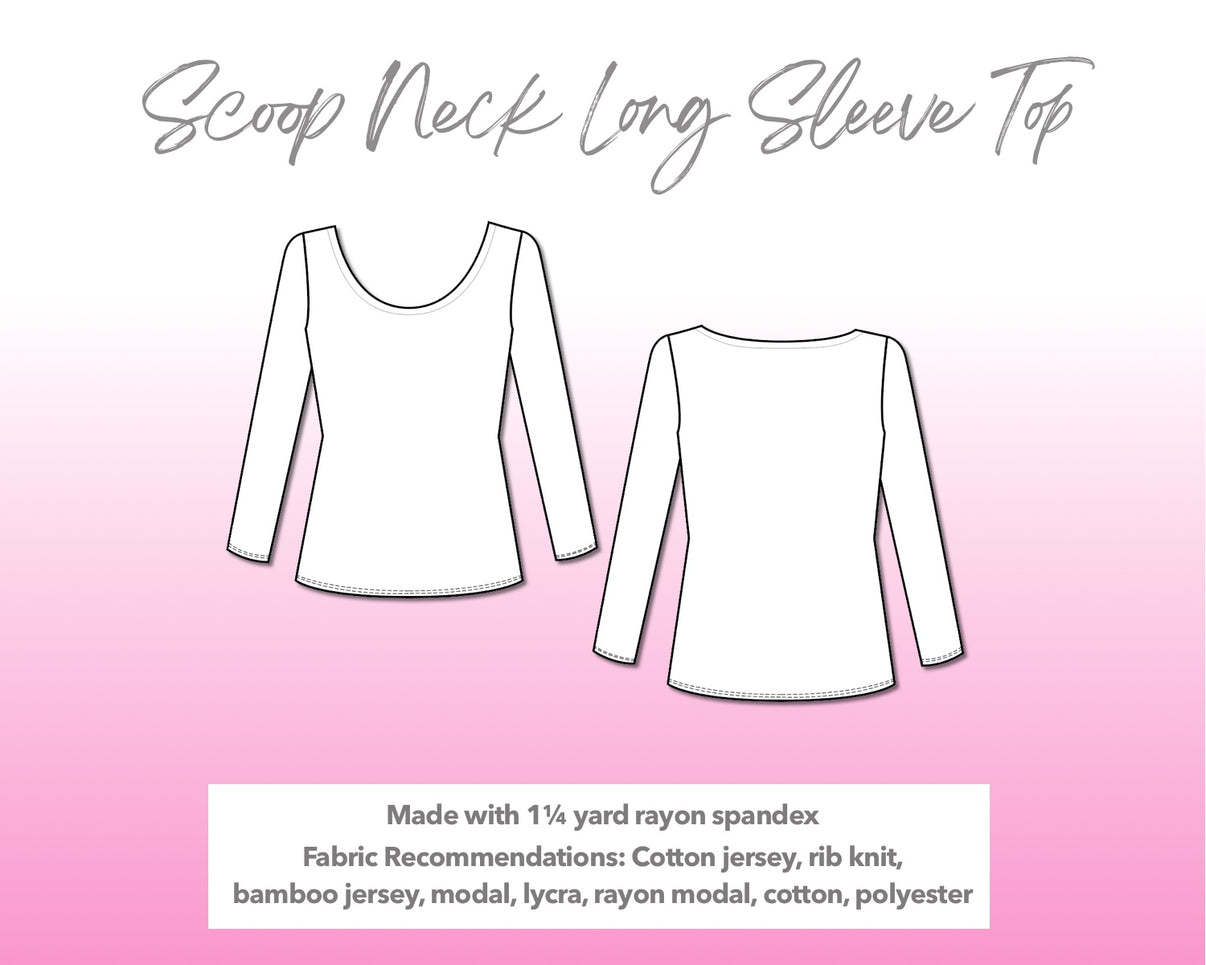 Scoop Neck Long Sleeve Sewing Pattern – Patterns For Less