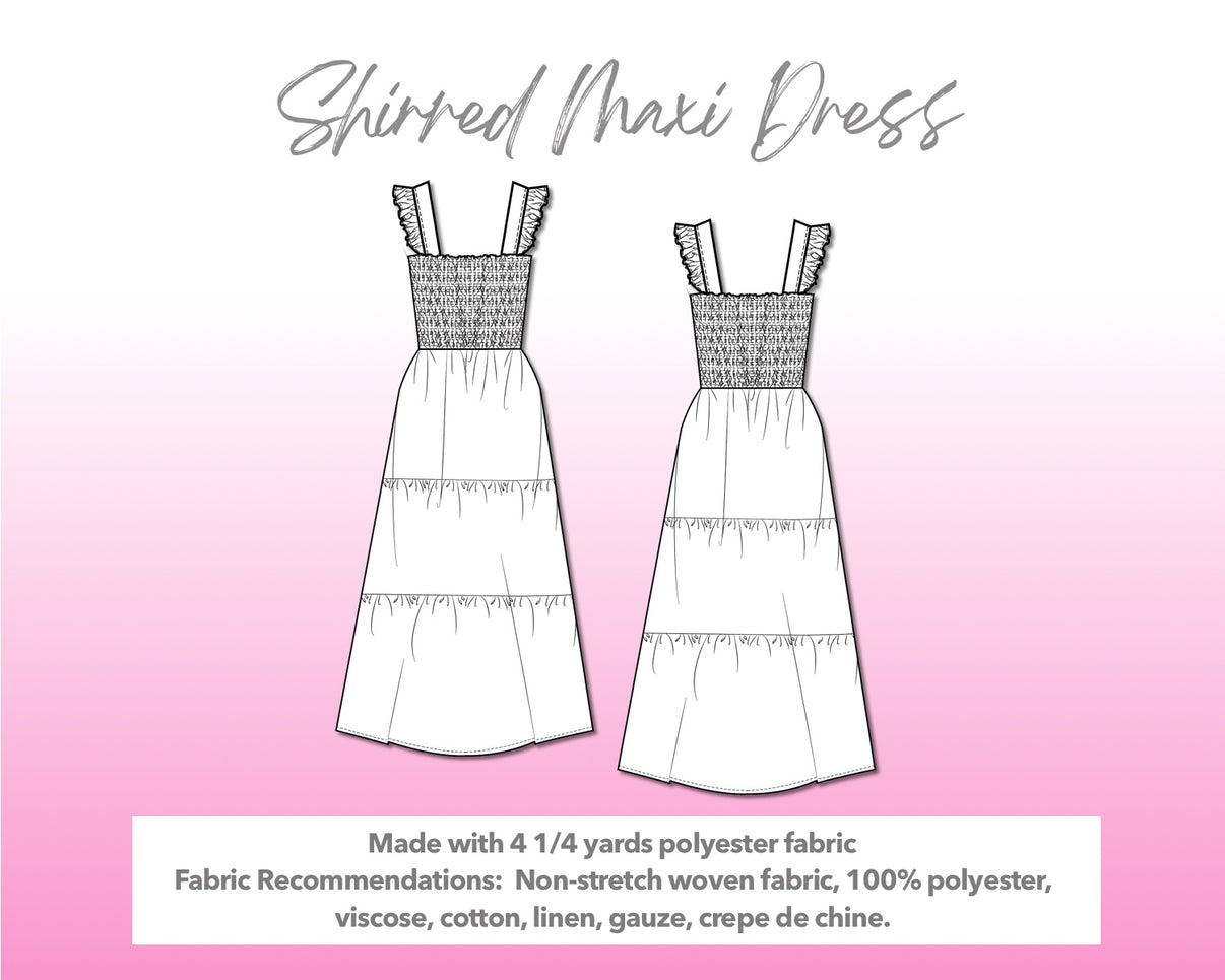 Shirred Maxi Dress Sewing Pattern – Patterns For Less