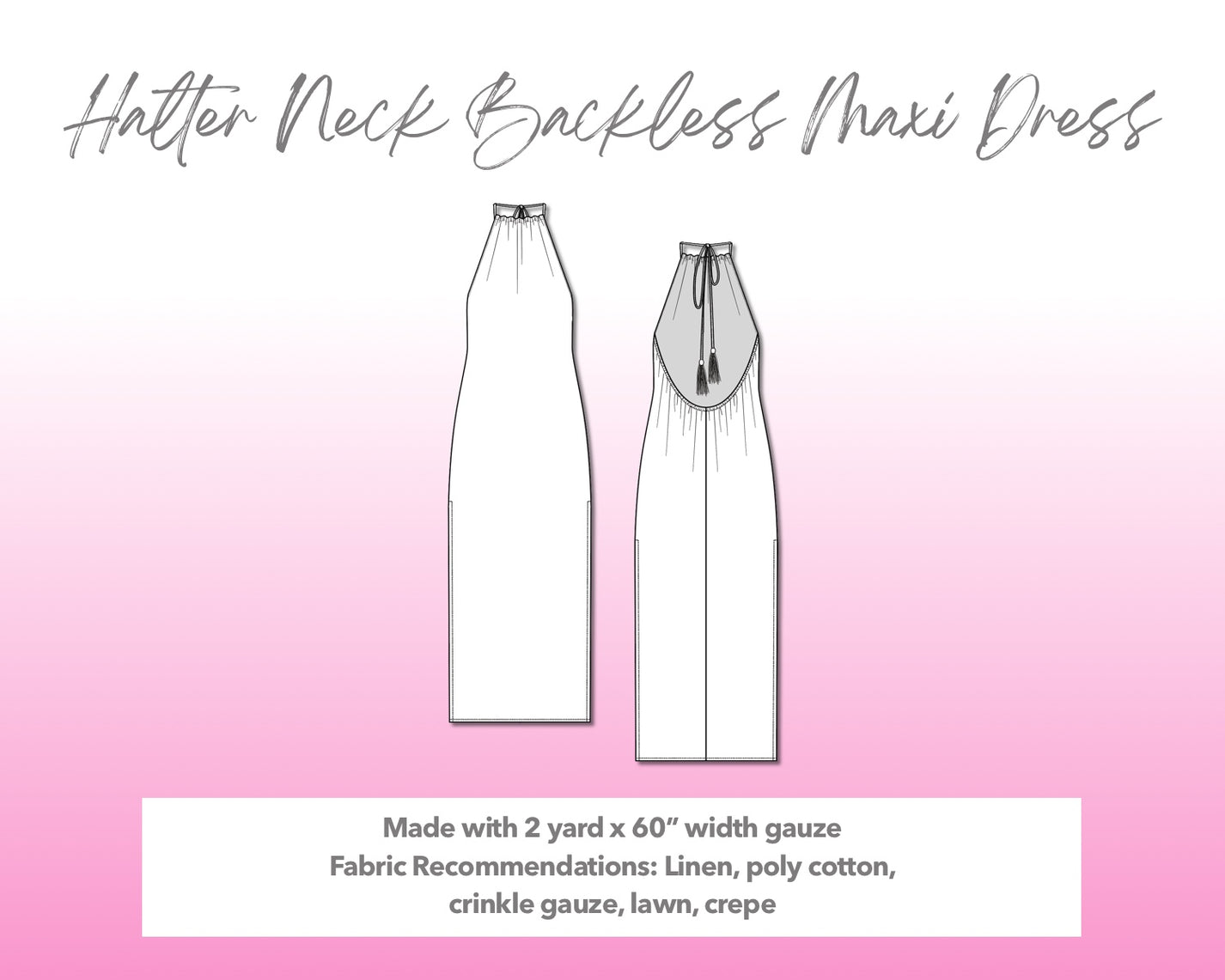 Side Slit Halter Neck Backless Maxi Dress Sewing Pattern – Patterns For ...