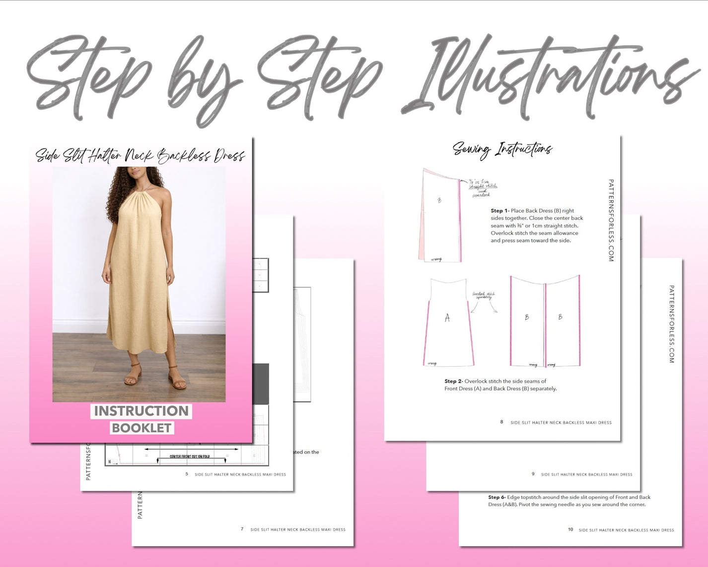 Side Slit Halter Neck Backless Maxi Dress Sewing Pattern – Patterns For ...