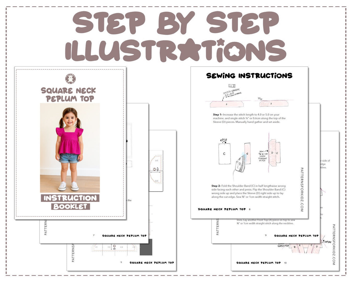 Square Neck Short Sleeve Peplum Top Sewing Pattern – Patterns For Less