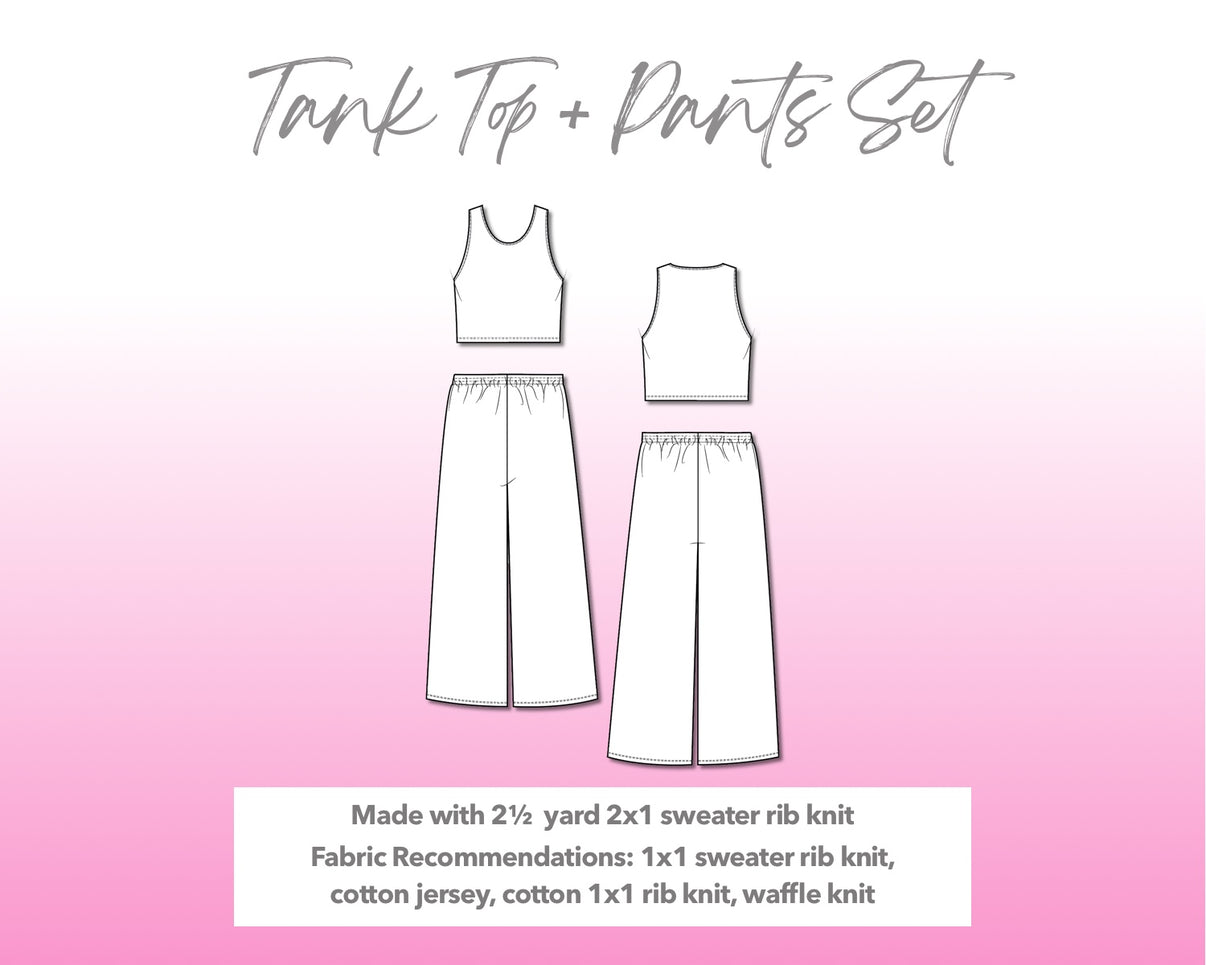 Crop Tank Top and Wide Leg Pants Set Sewing Pattern – Patterns For Less