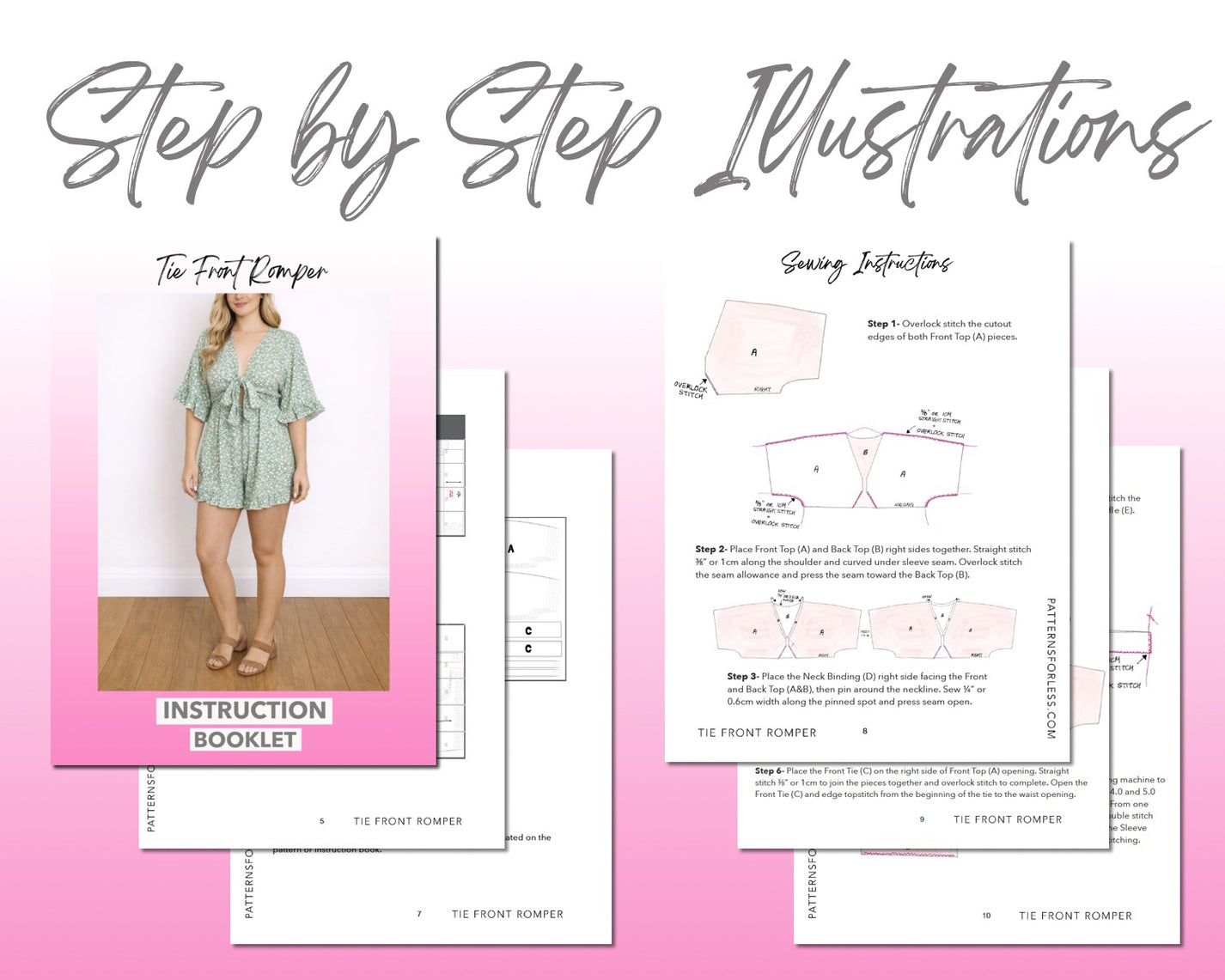 Tie Front Kimono Sleeve Ruffled Romper Sewing Pattern – Patterns For Less