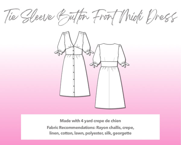 Tie Sleeve Button Front Midi Dress Sewing Pattern – Patterns For Less