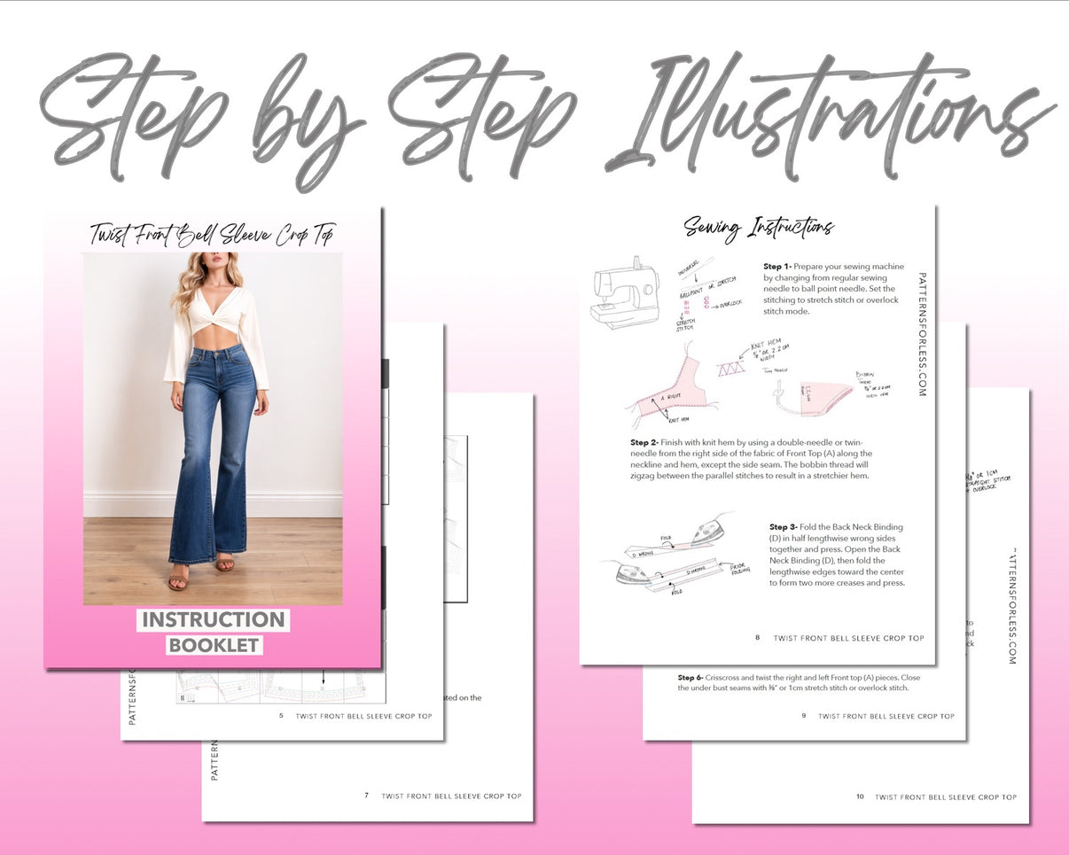 Twist Front Bell Sleeve Crop Top Sewing Pattern – Patterns For Less