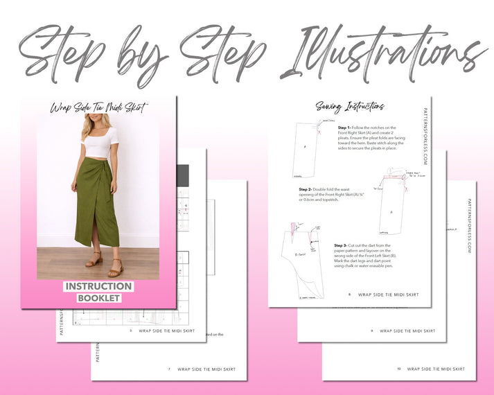Wrap Side Tie Midi Skirt Sewing Pattern – Patterns For Less